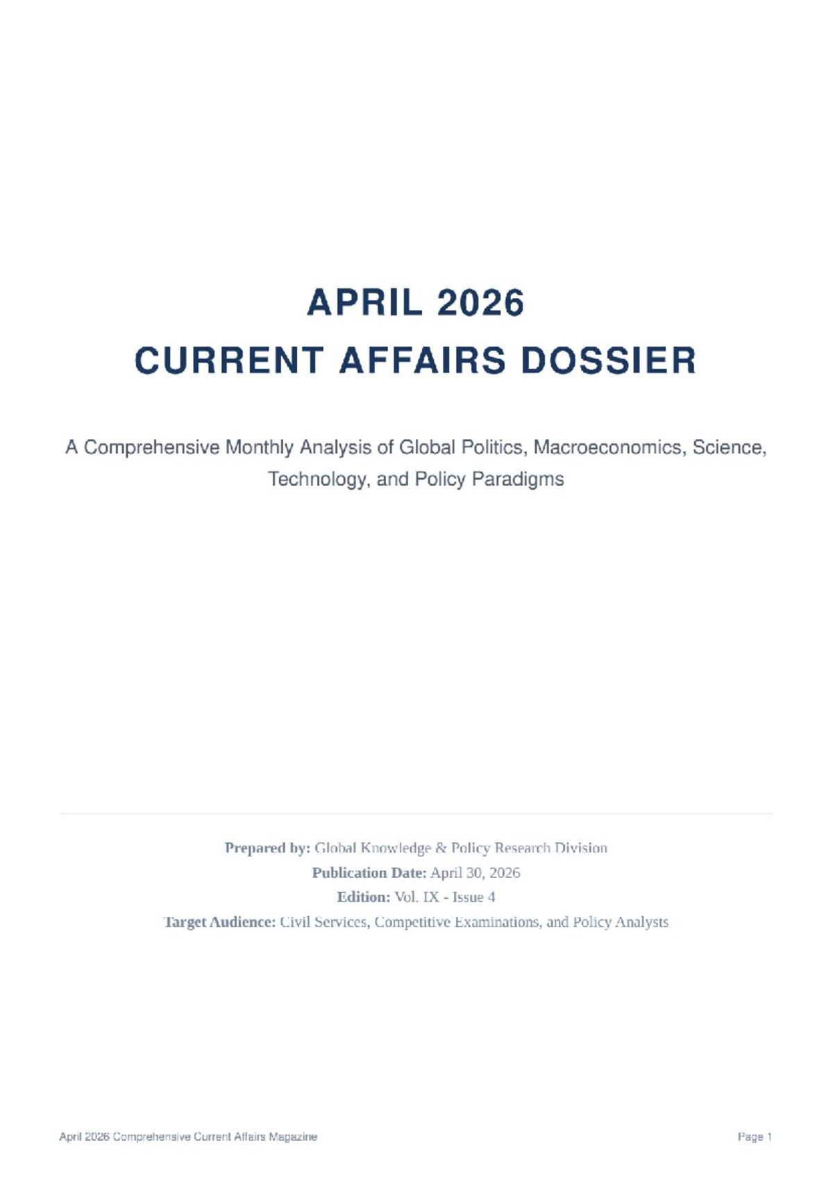 APRIL 2026 CURRENT AFFAIRS DOSSIER: Global Politics & Policy Insights ...