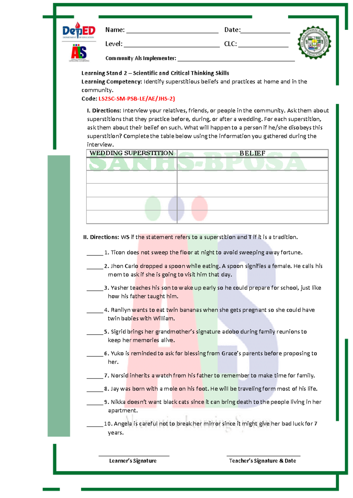 NEW Learning Strand 2 Science - Level: ___________________________ CLC ...