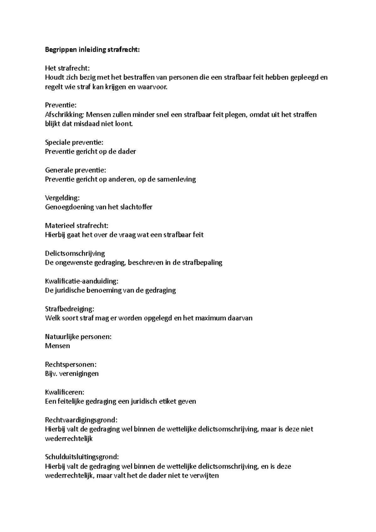 Begrippen van Inleiding Strafrecht (SR101) - Definitie en Toepassingen ...