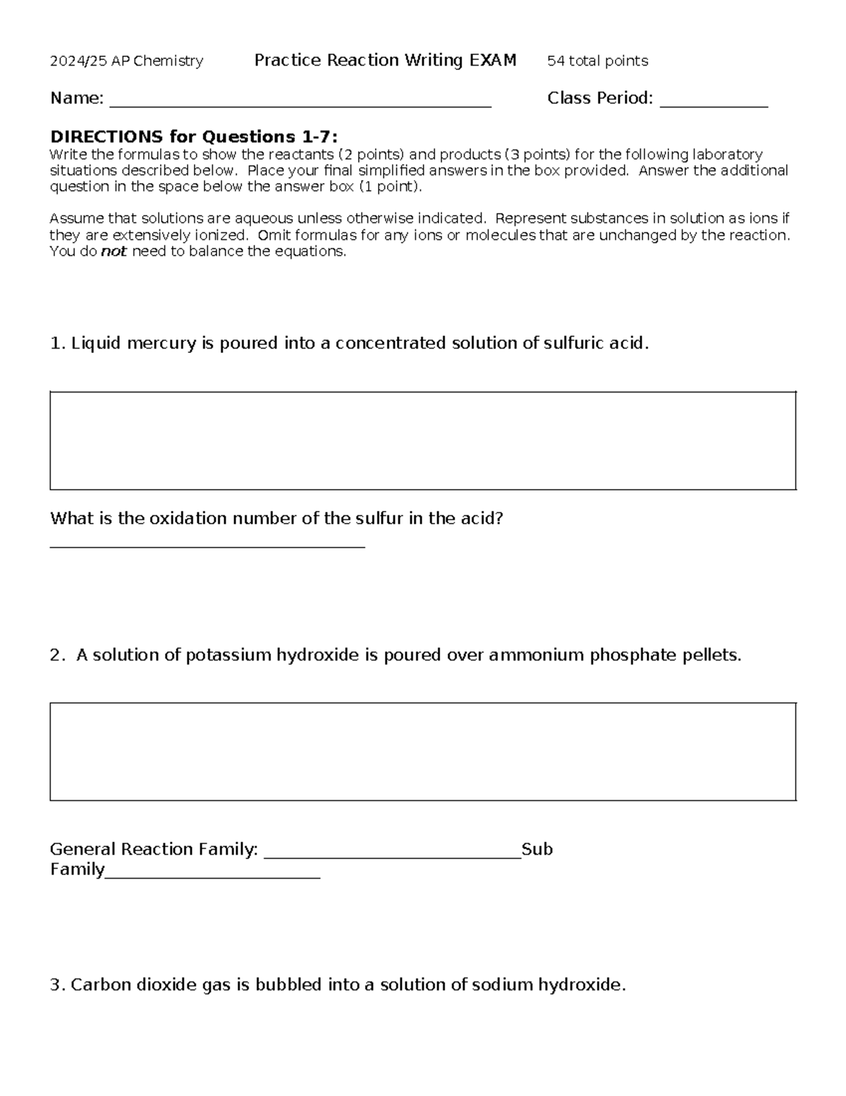 AP Chemistry 2024 Reaction Writing Practice Exam - Studocu