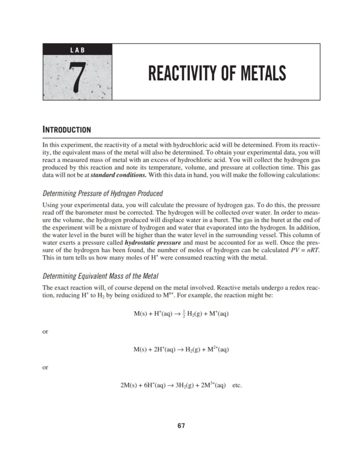 LAB 7: Investigating Reactivity of Metals with HCl and Hydrogen Gas ...