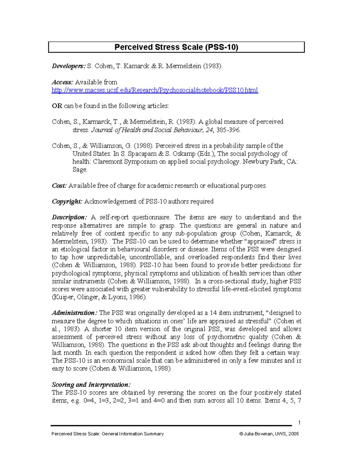 141566649 Perceived Stress Scale (PSS-10) Overview and Details - Studocu