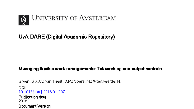 Managing Teleworking and Output Controls: Insights from EMJ 36(6) - Studocu