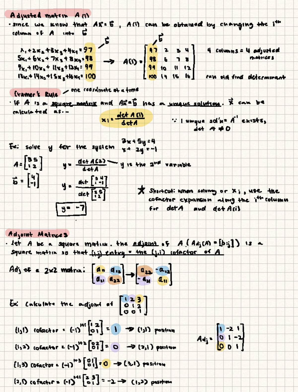 Week 12 Math 1229 Notes: Determinants and Adjoint Matrices Concepts ...