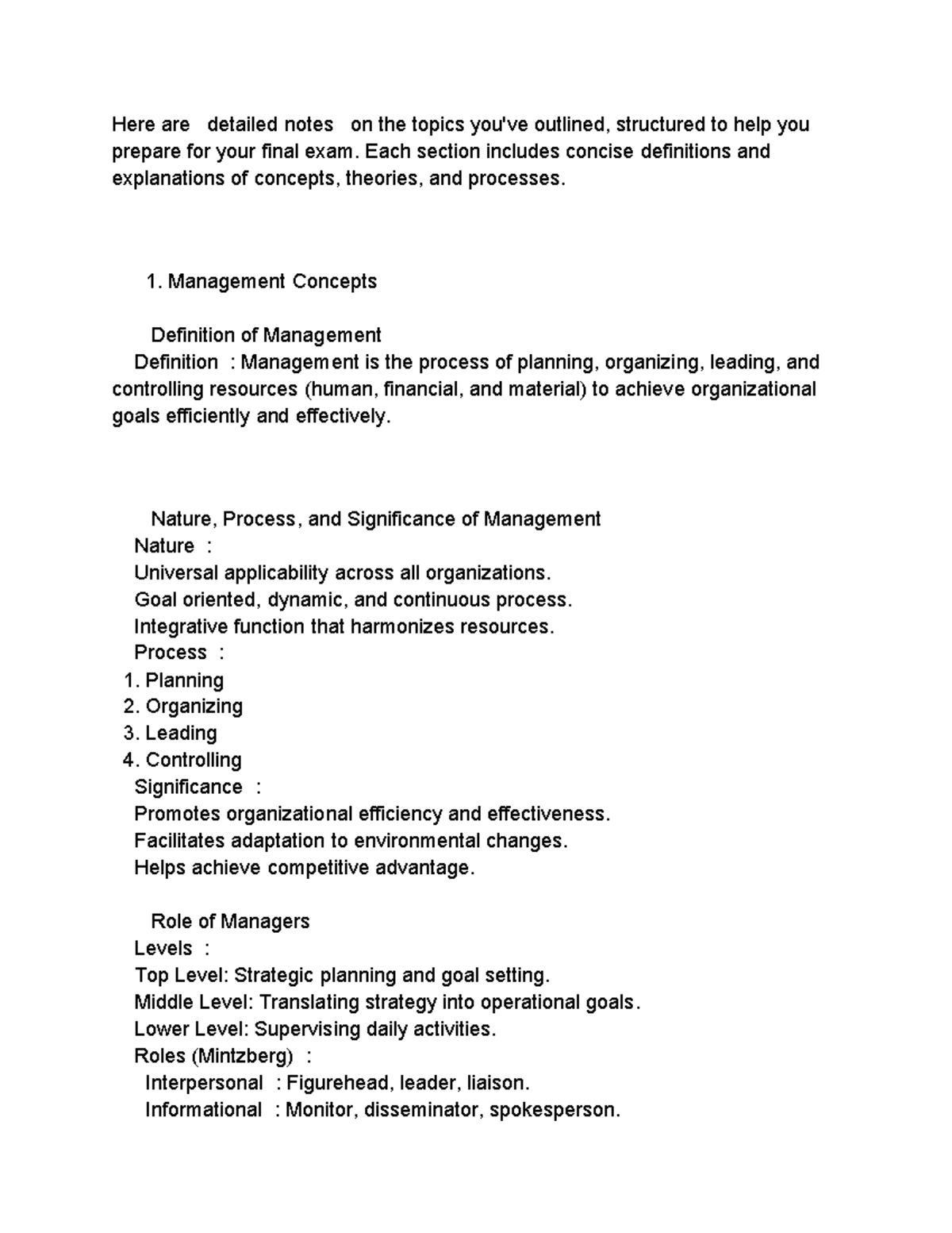 MBP Notes - Chapter 1: Management Concepts & Organizational Behavior ...