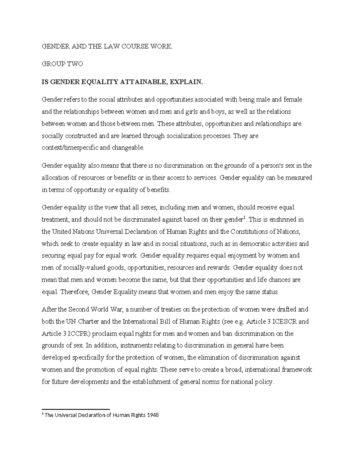 Gender AND THE LAW Coursework: Attaining Gender Equality Explained ...