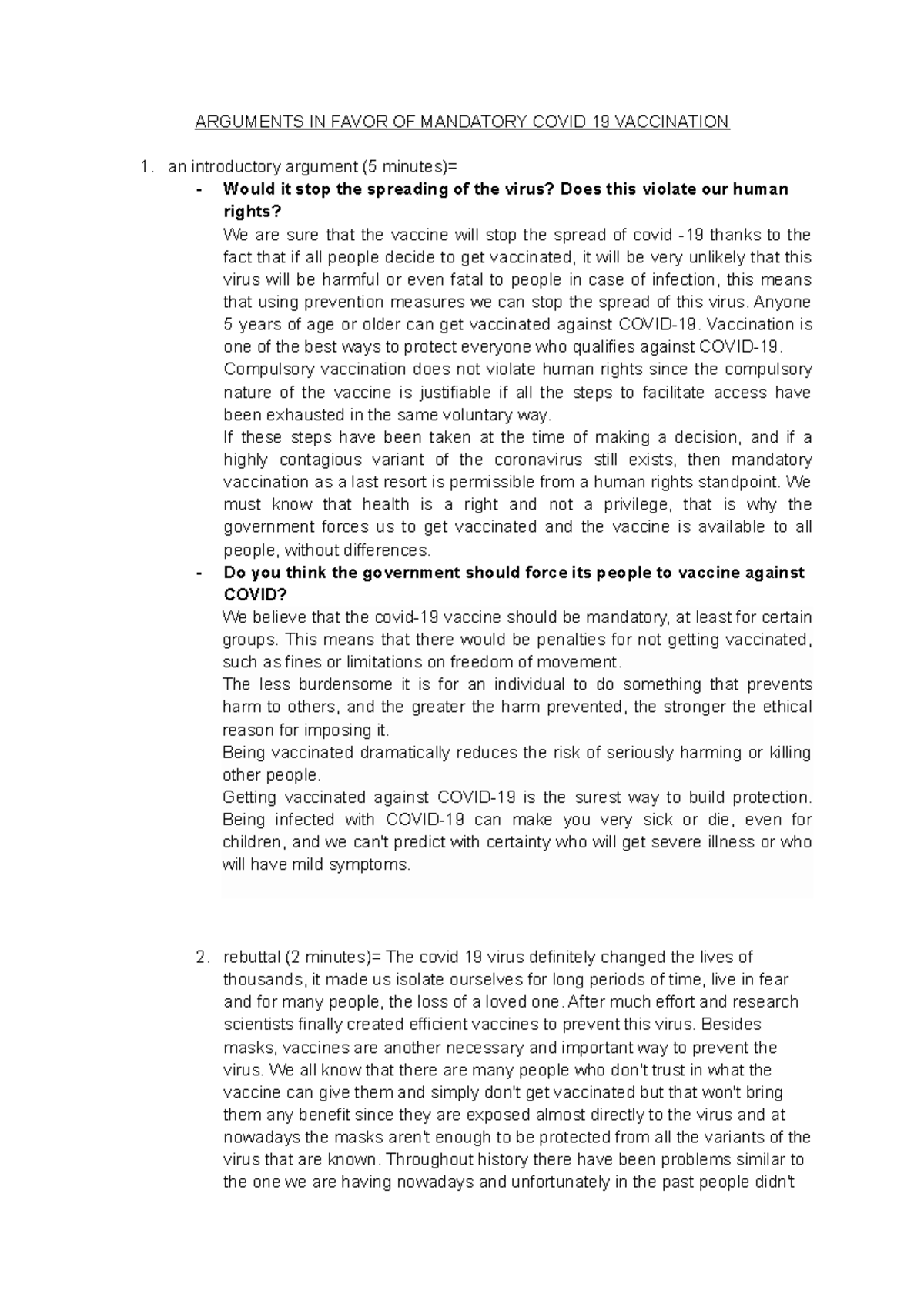Mandatory Covid 19 Vaccination - ARGUMENTS IN FAVOR OF MANDATORY COVID ...