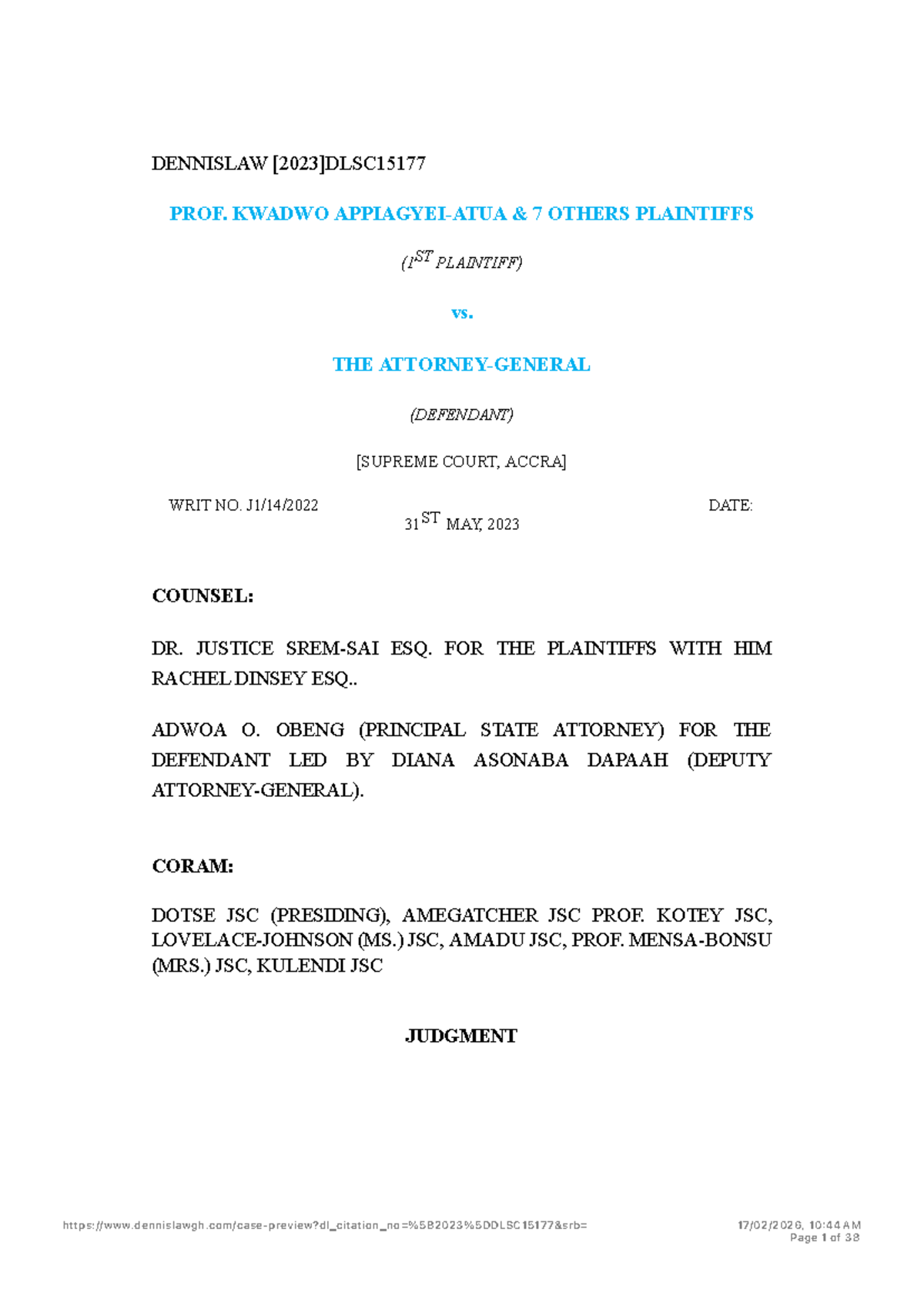 Case Study: Appiagyei ATUA v AG - Constitutional Implications of Act ...