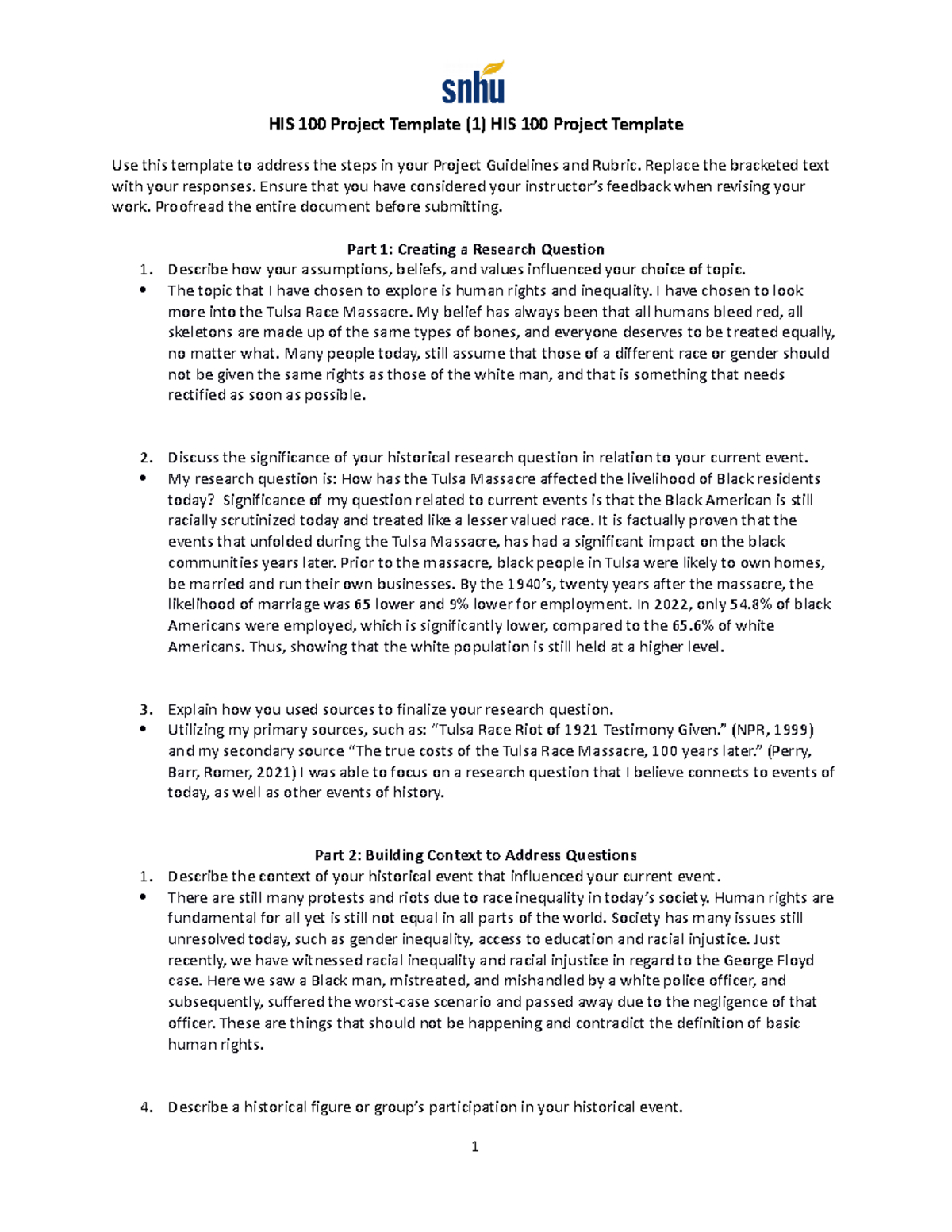 HIS 100 Module 6 Project: Understanding the Tulsa Race Massacre's ...