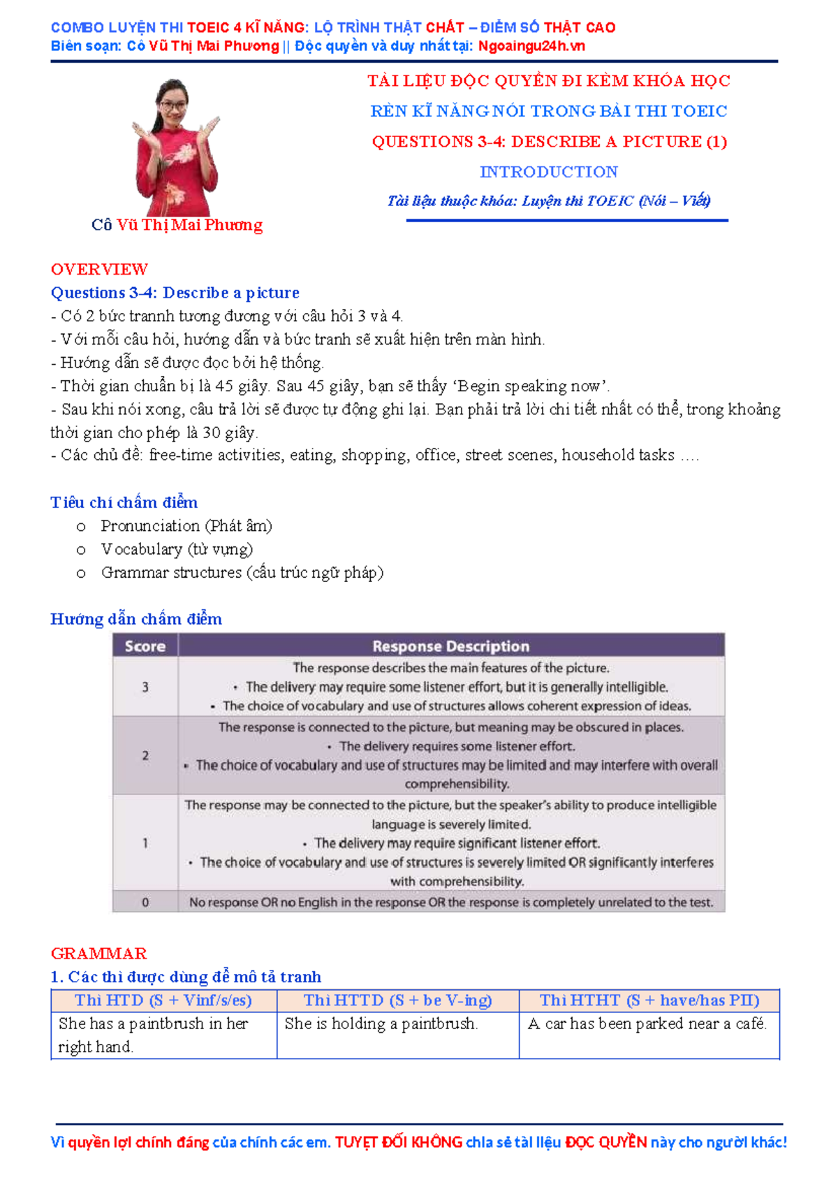 TMGROUP COMBO LUYỆN THI TOEIC 4 KĨ NĂNG: HƯỚNG DẪN MÔ TẢ TRANH - Studocu