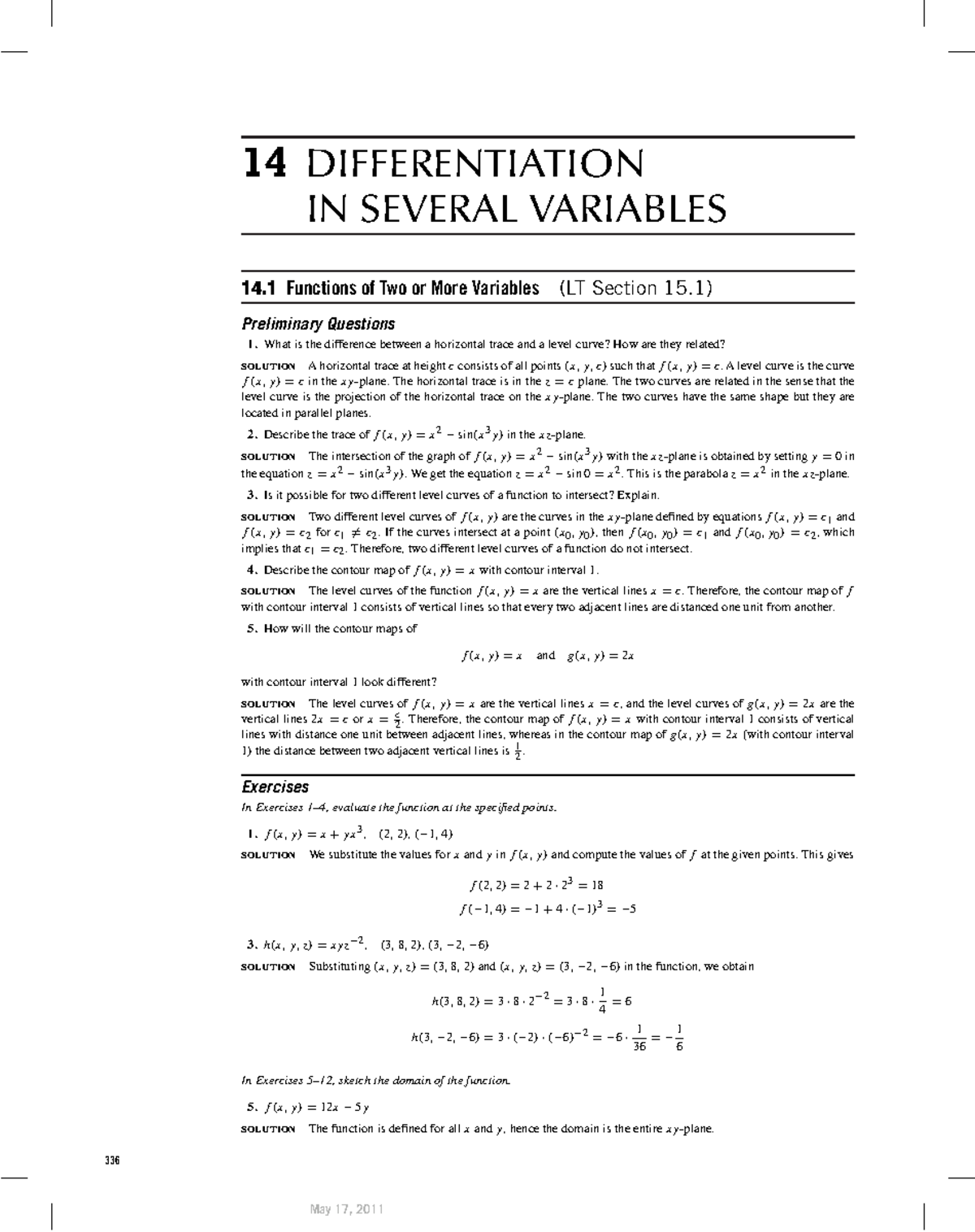 Chapter 14 - SOLUTIONS - 14 DIFFERENTIATION IN SEVERAL VARIABLES 14 ...