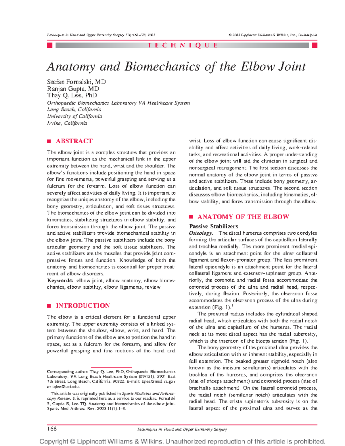 Biomechanics 11 - Anatomy and Function of the Elbow Joint Notes - Studocu
