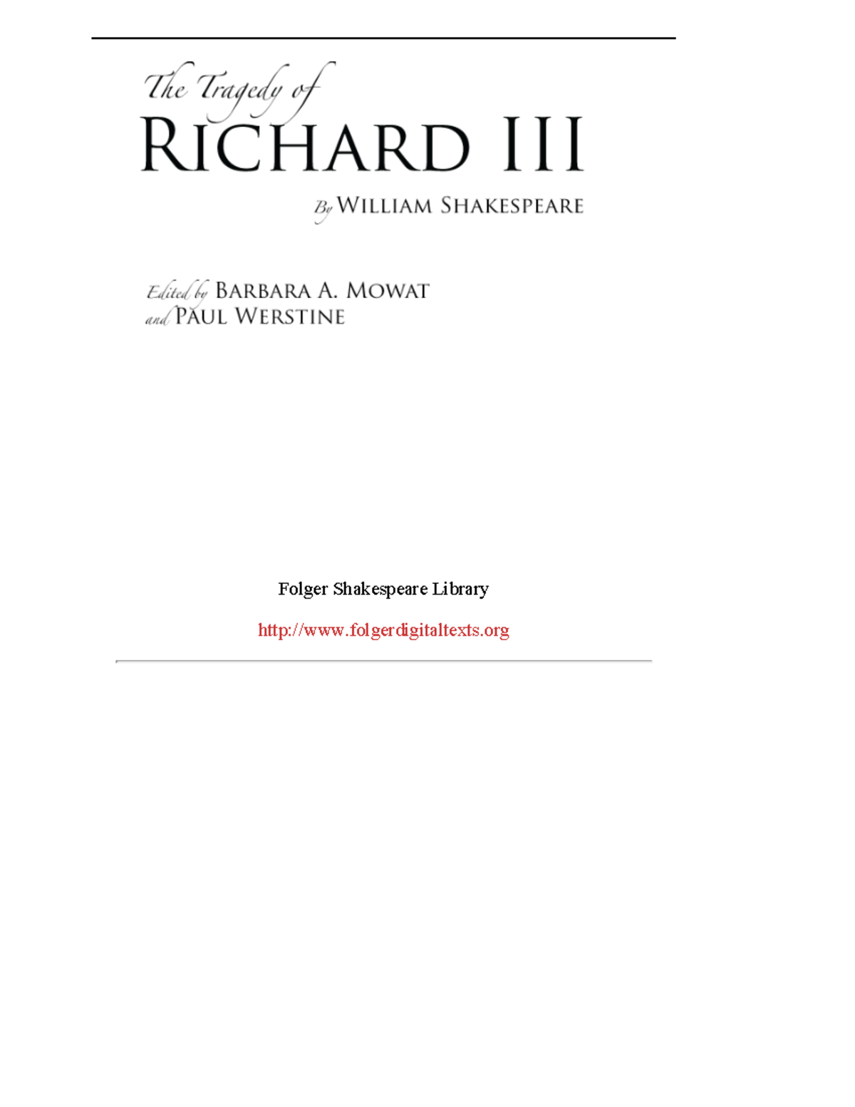 Richard III Study Notes: Folger Shakespeare Library Edition - Studocu