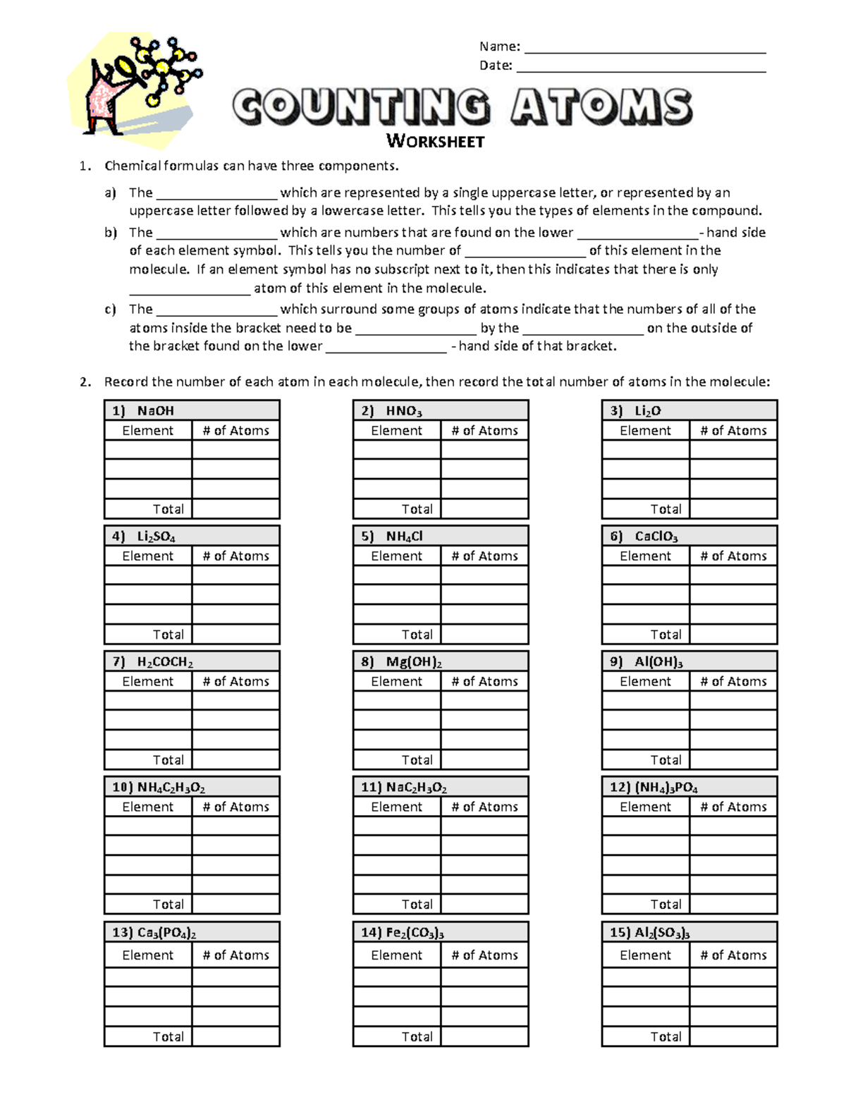 13 - Counting Atoms - Worksheet - Name ...