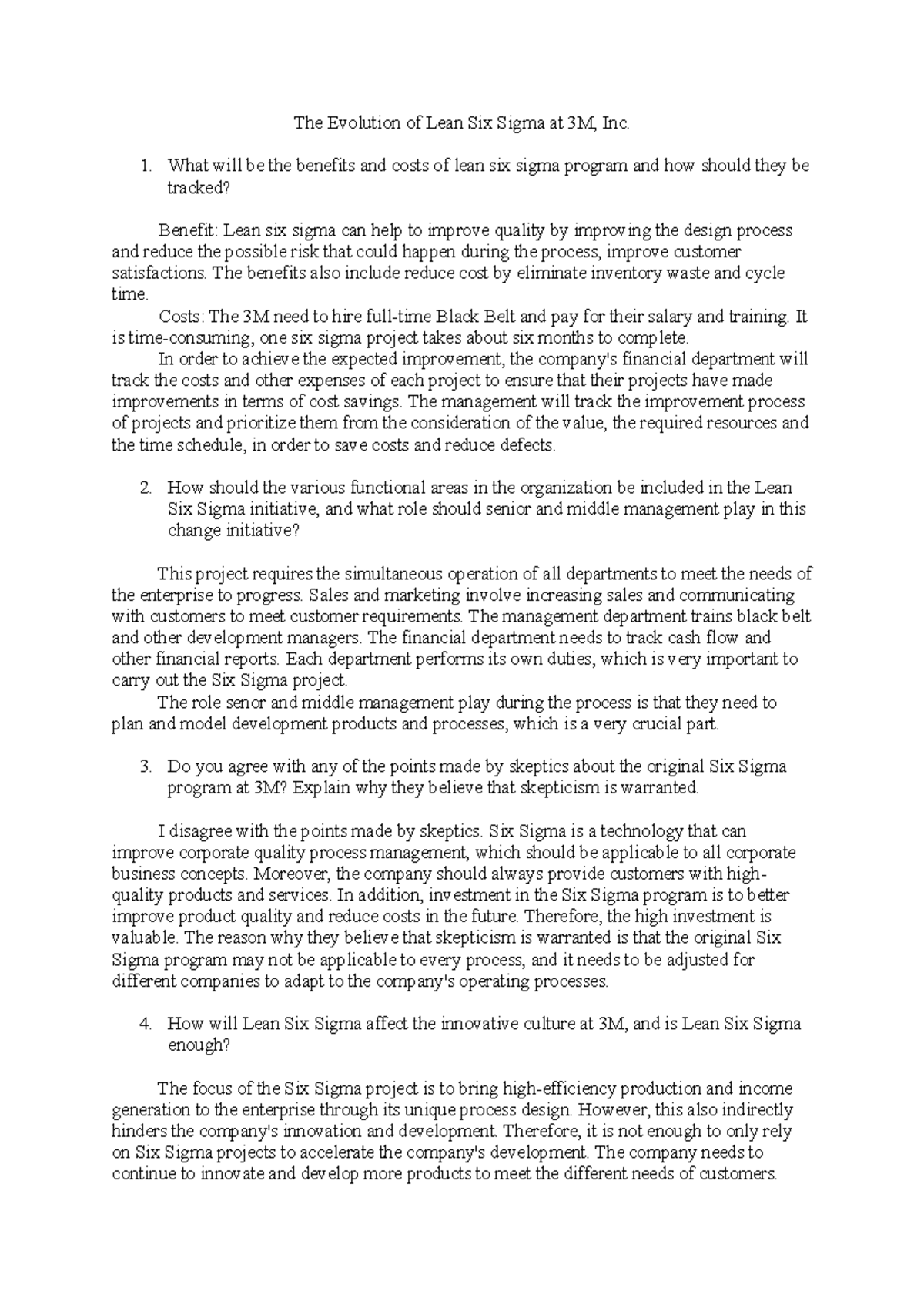 Lean Six Sigma Implementation at 3M: Case Study Final Submission 4 ...