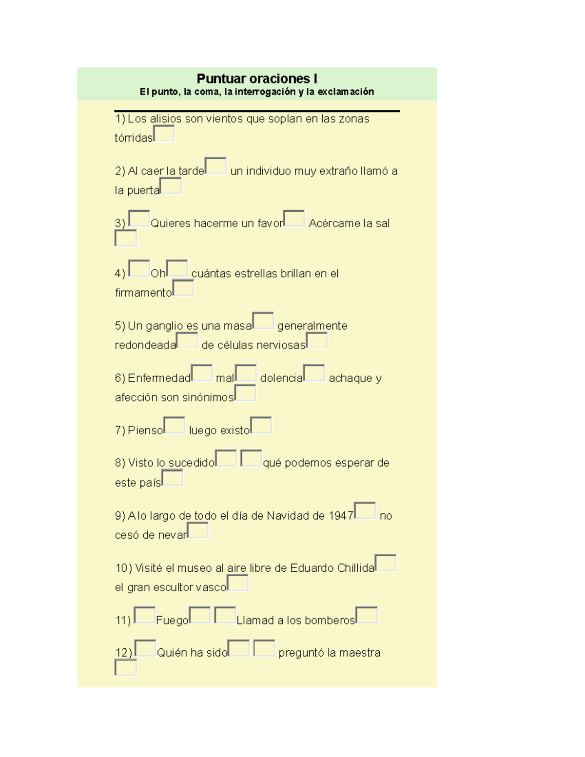 Ejercicioo de Puntuación - Puntuar oraciones I El punto, la coma, la interrogación y la ...