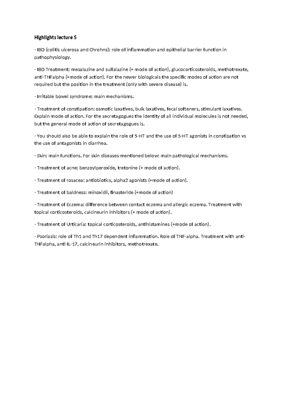 Highlights Lecture 5: IBD, Skin Disorders & Treatments Overview ...