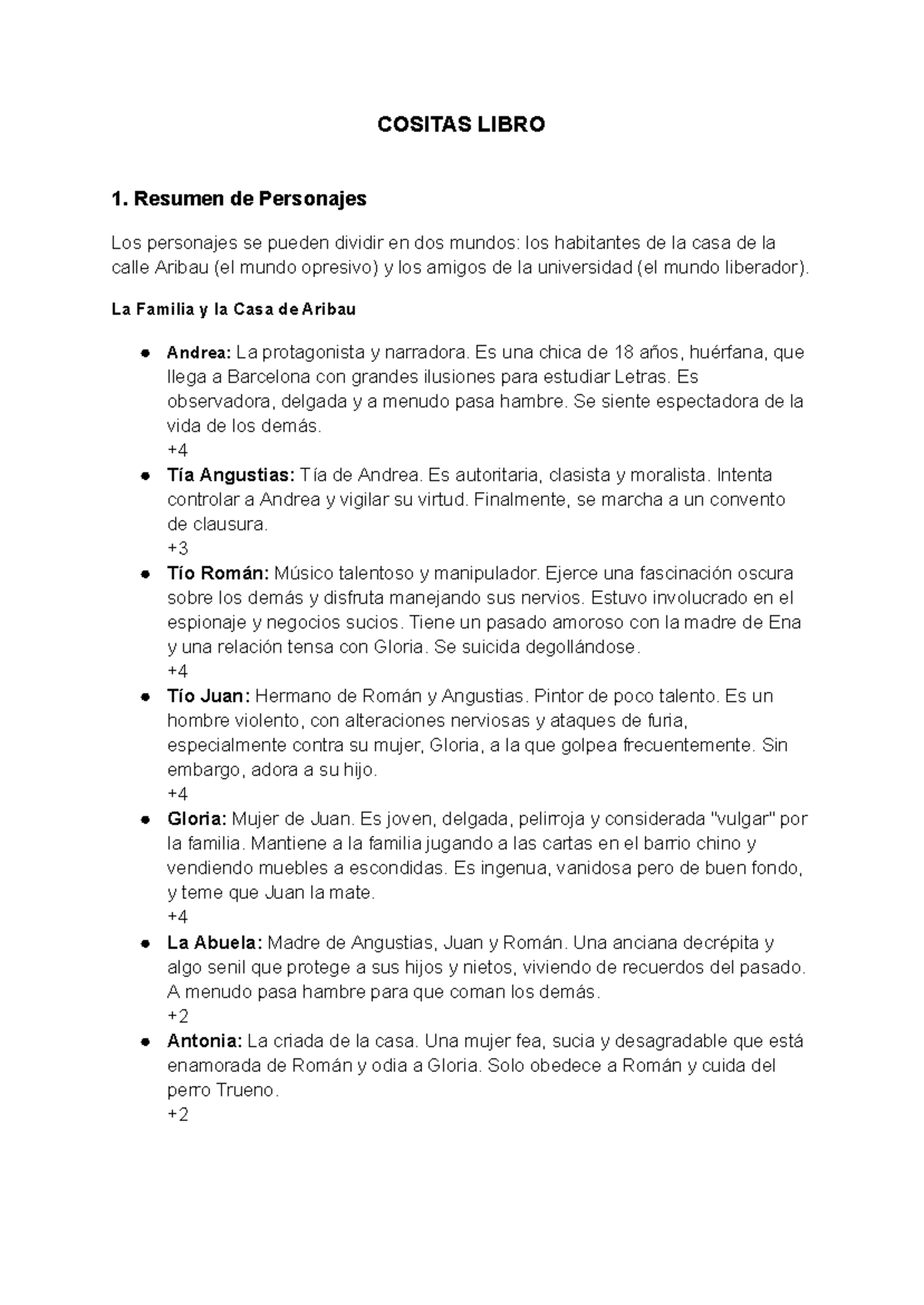 COSITAS LIBRO 1: Resumen de Personajes y Lugares - Studocu