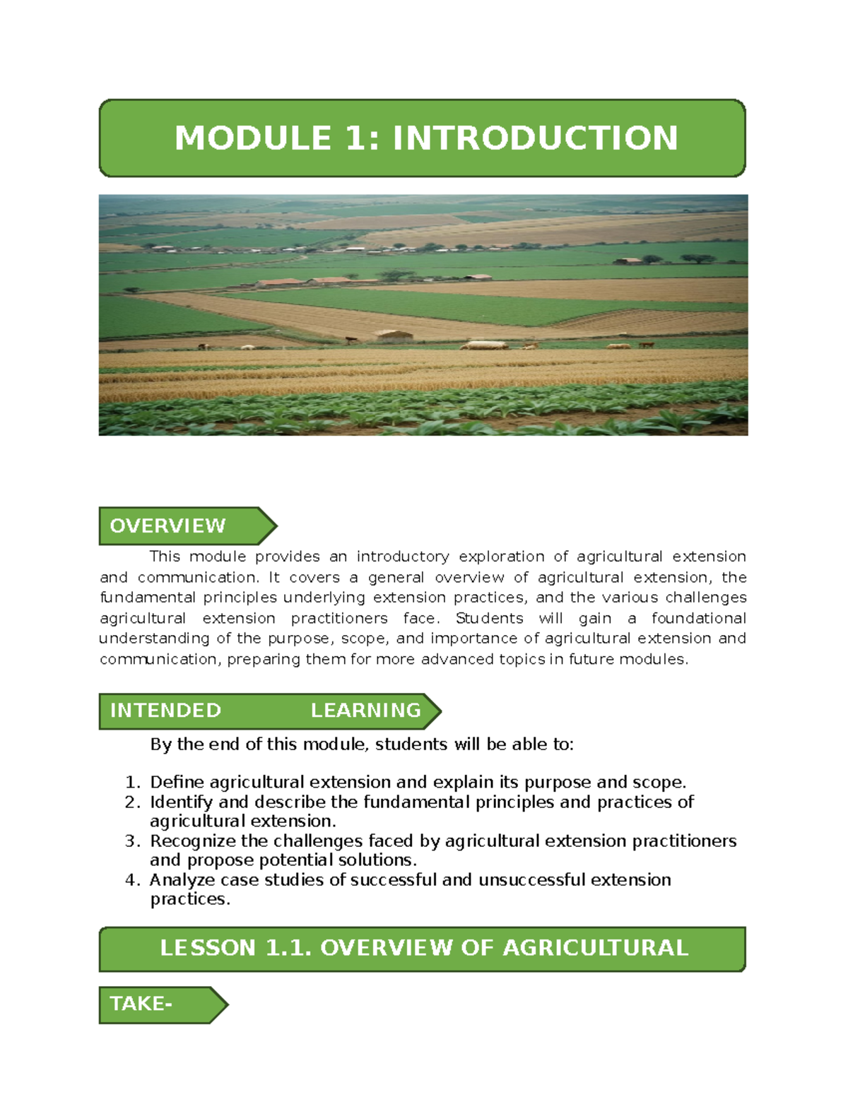 A. Introductory Overview of Agricultural Extension and Communication ...