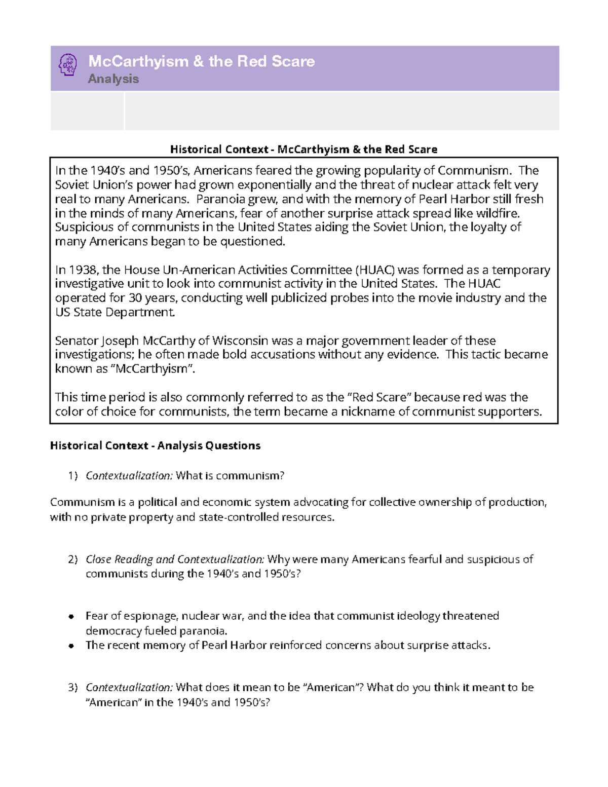 McCarthyism & the Red Scare: Historical Context & Analysis (HIST 101 ...