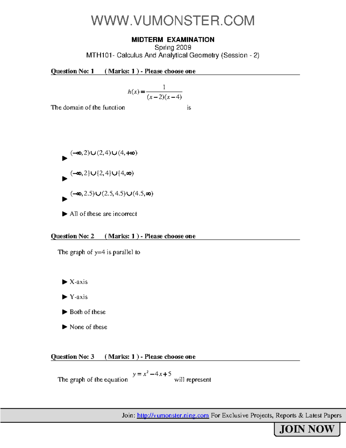 MTH101 Mid Term Past Paper BY Asfand YARR (18) - Join: vumonster.ning ...