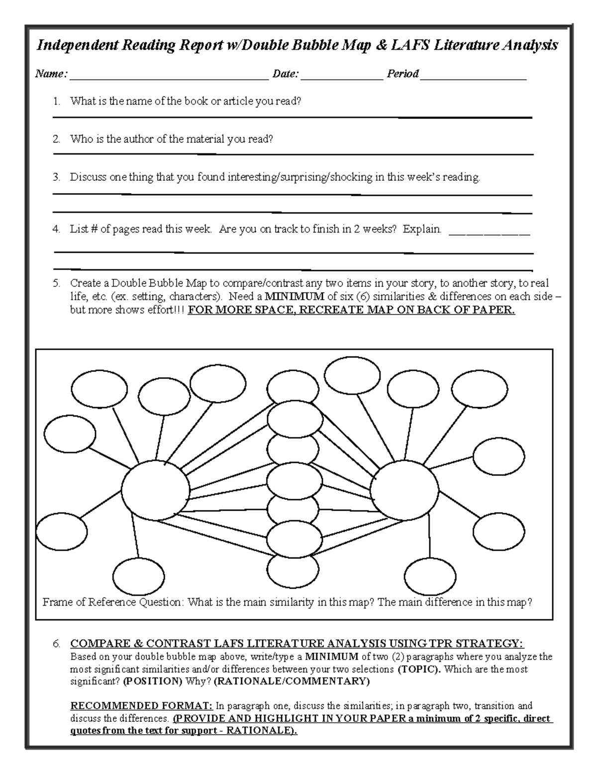 Ind Reading Report: Bubble Map & LAFS Lit Analysis - Studocu