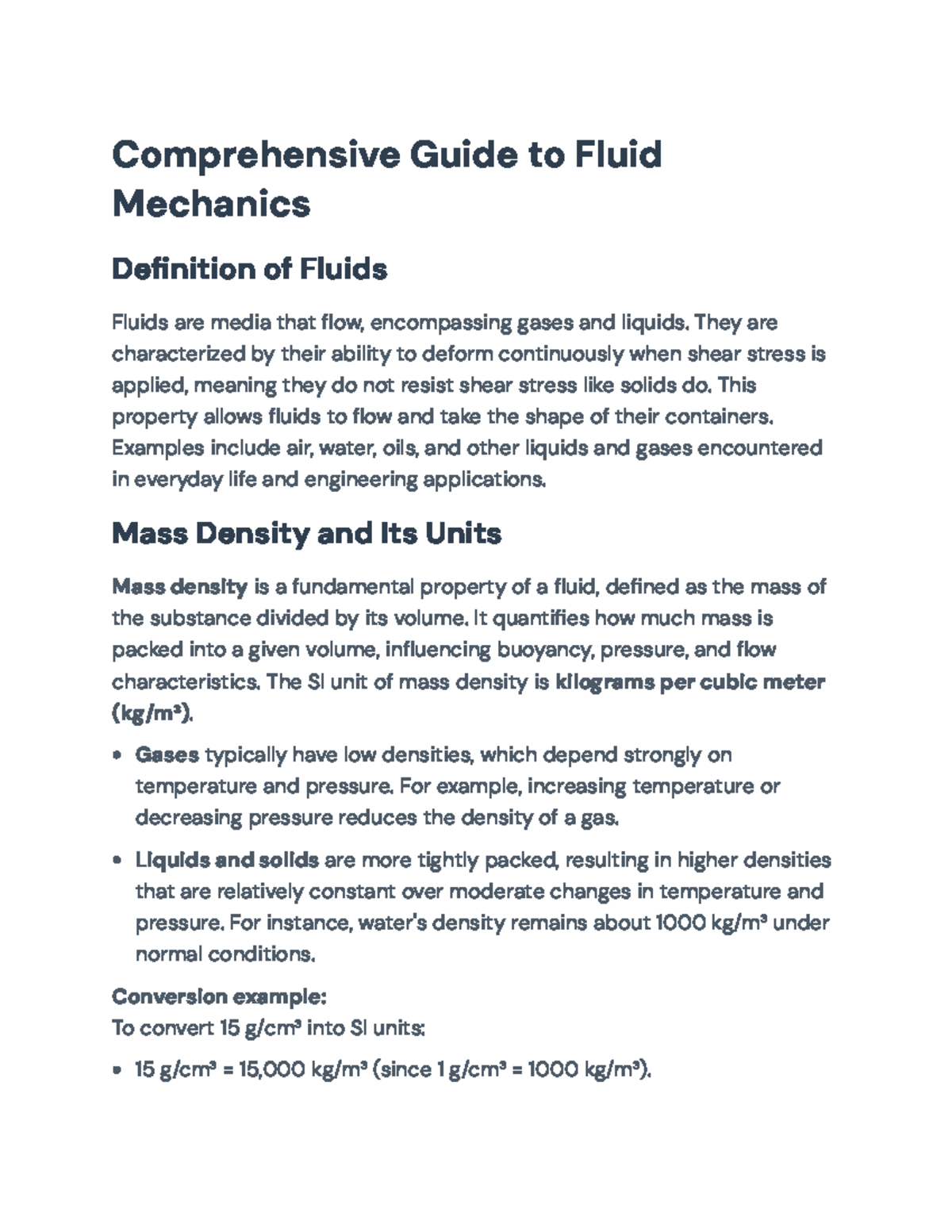 Comprehensive Overview of Fluid Mechanics Concepts (ENG 101) - Studocu