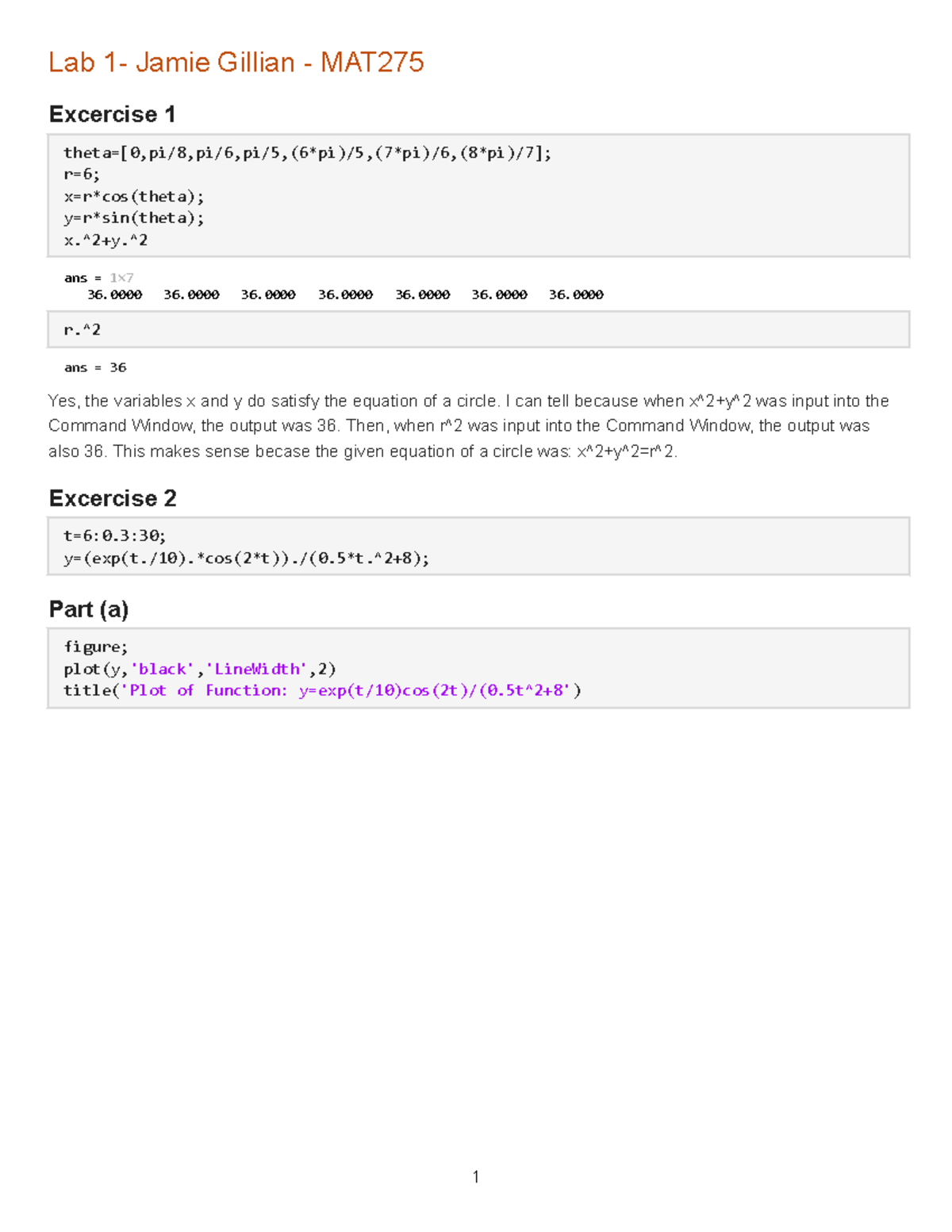 MAT275 Lab 1 - LiveScript Exercises and Output Analysis - Studocu
