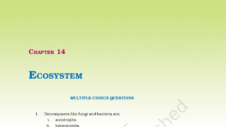 BIOLOGY 12: EXEMPLAR PROBLEMS CH 14 - ECOSYSTEM QUESTIONS - Studocu