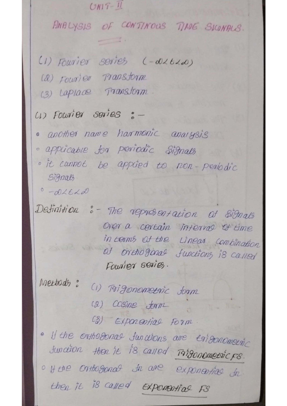 Unit 2: Analysis of Continuous Time Signals - Fourier & Laplace ...