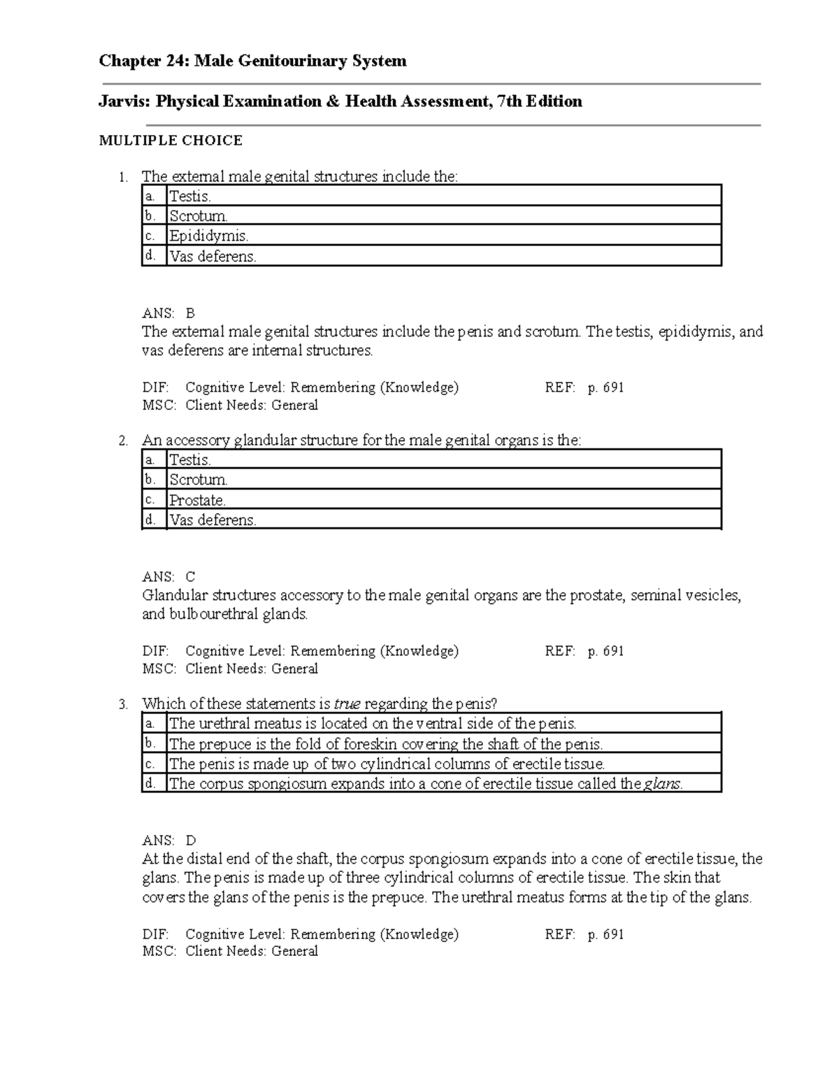 Ch 24 Practice Questions - Male Genitourinary System Review - Studocu