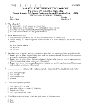 Innovation AND Design Thinking - Question Bank - INNOVATION AND DESIGN ...