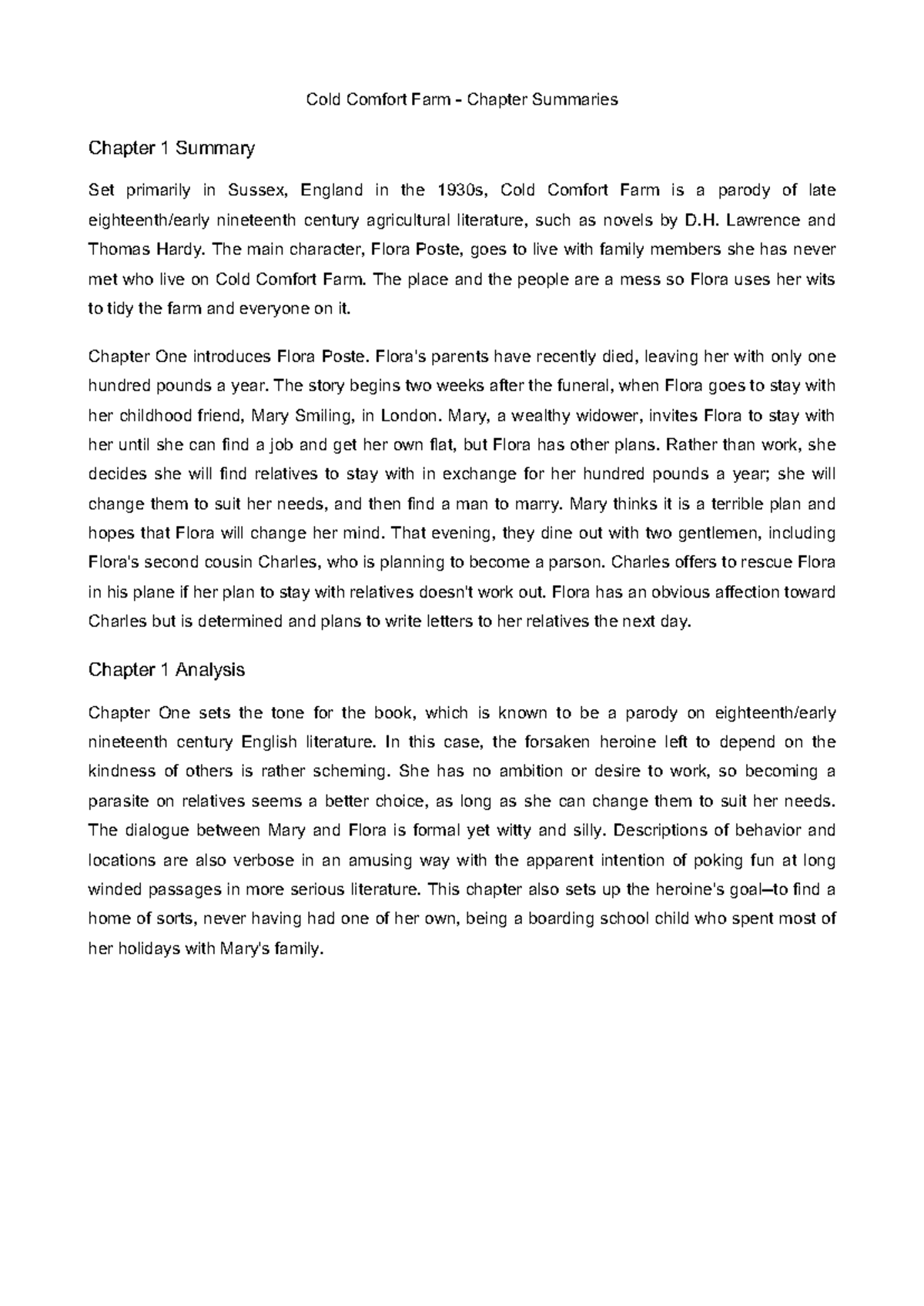 Cold Comfort Farm (Chapter Summaries) - Detailed Insights & Analysis ...
