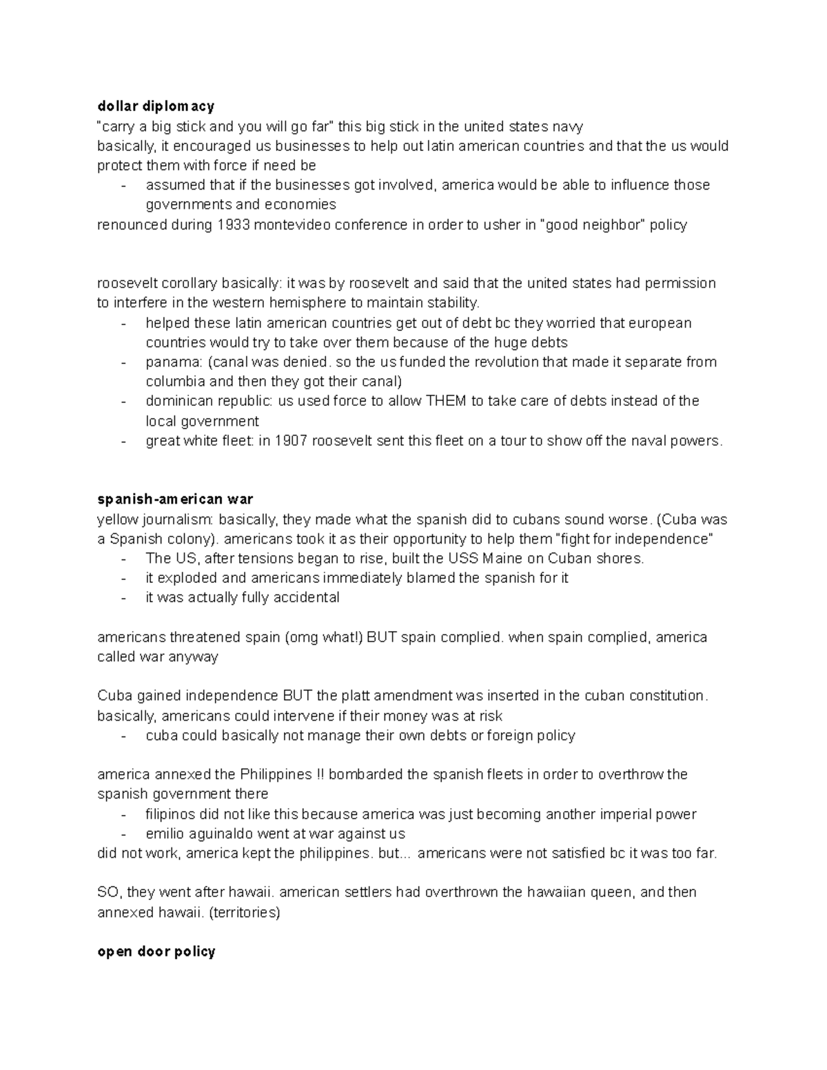 APUSH Period 7: Additional Notes on Dollar Diplomacy and Major Events ...