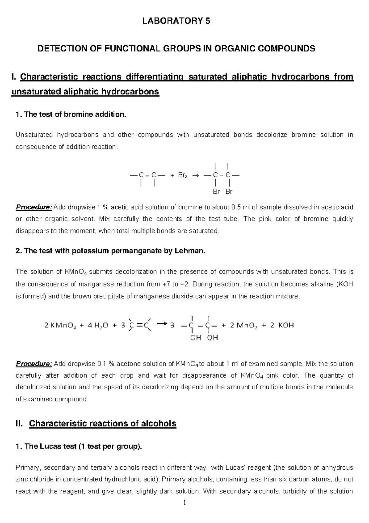 Lab - lab report - LABORATORY 5 DETECTION OF FUNCTIONAL GROUPS IN ...