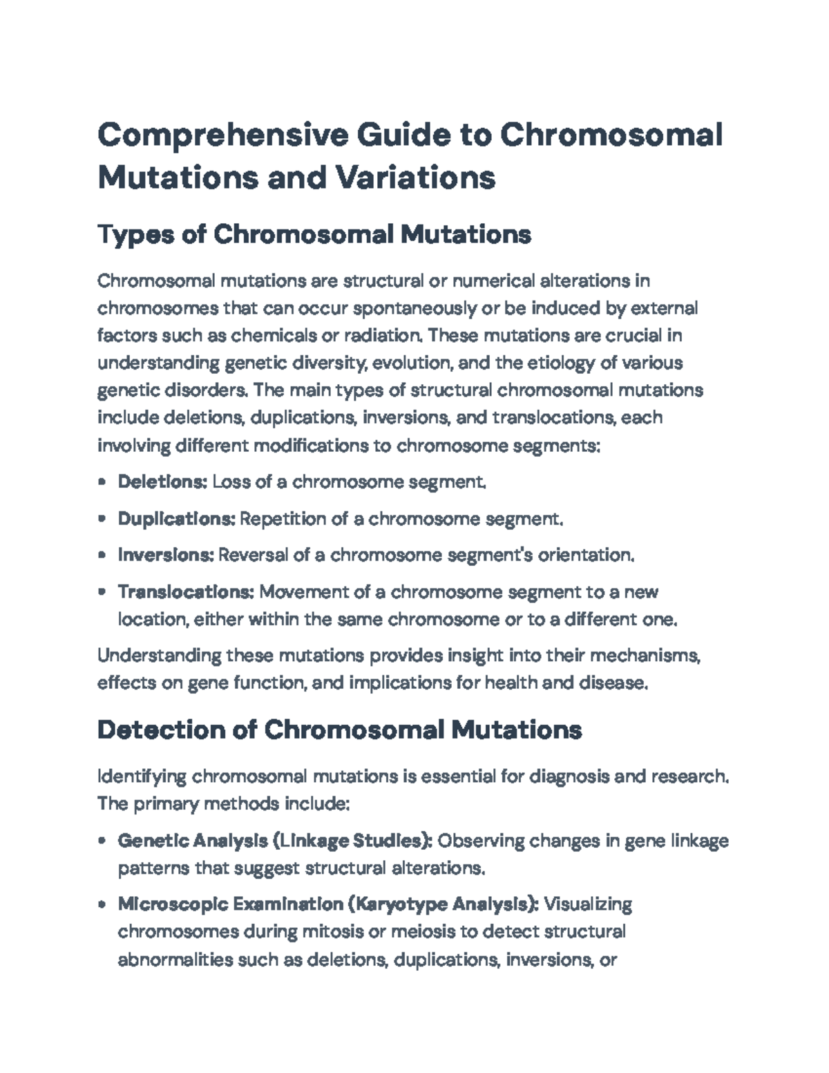 Comprehensive Guide to Chromosomal Mutations and Variations - Studocu
