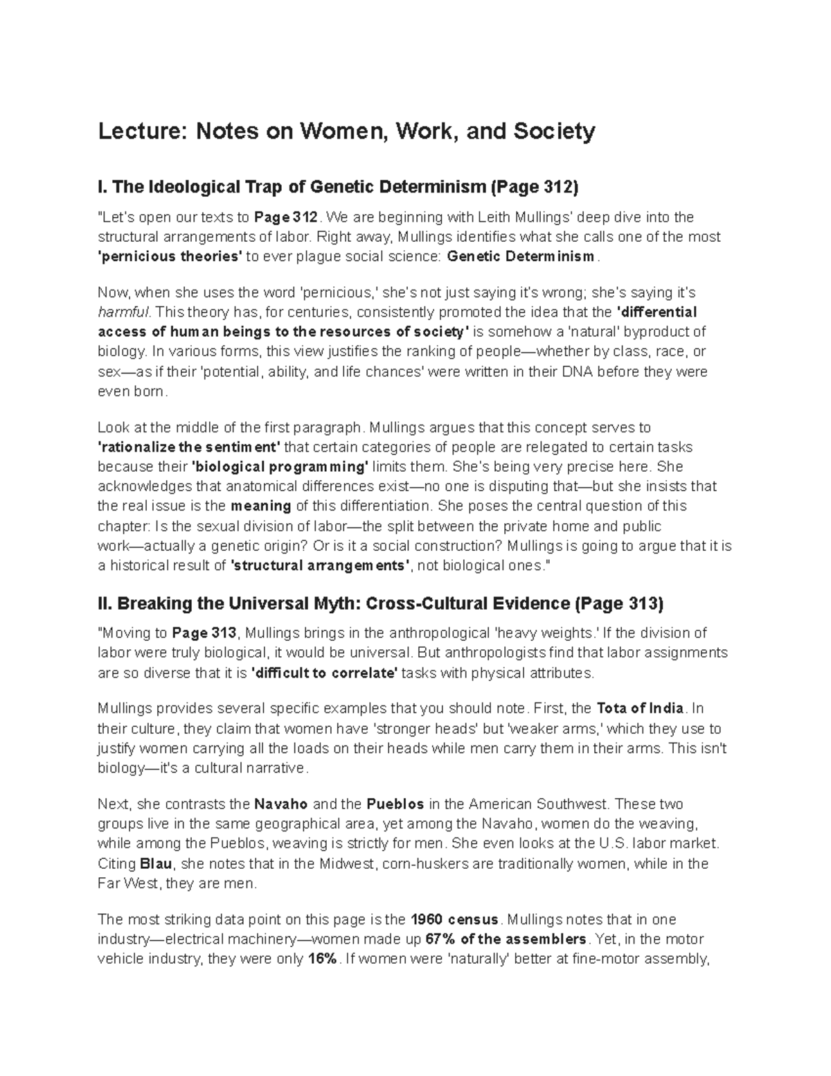 Lecture: Notes on Women, Work, and Society I - Genetic Determinism ...