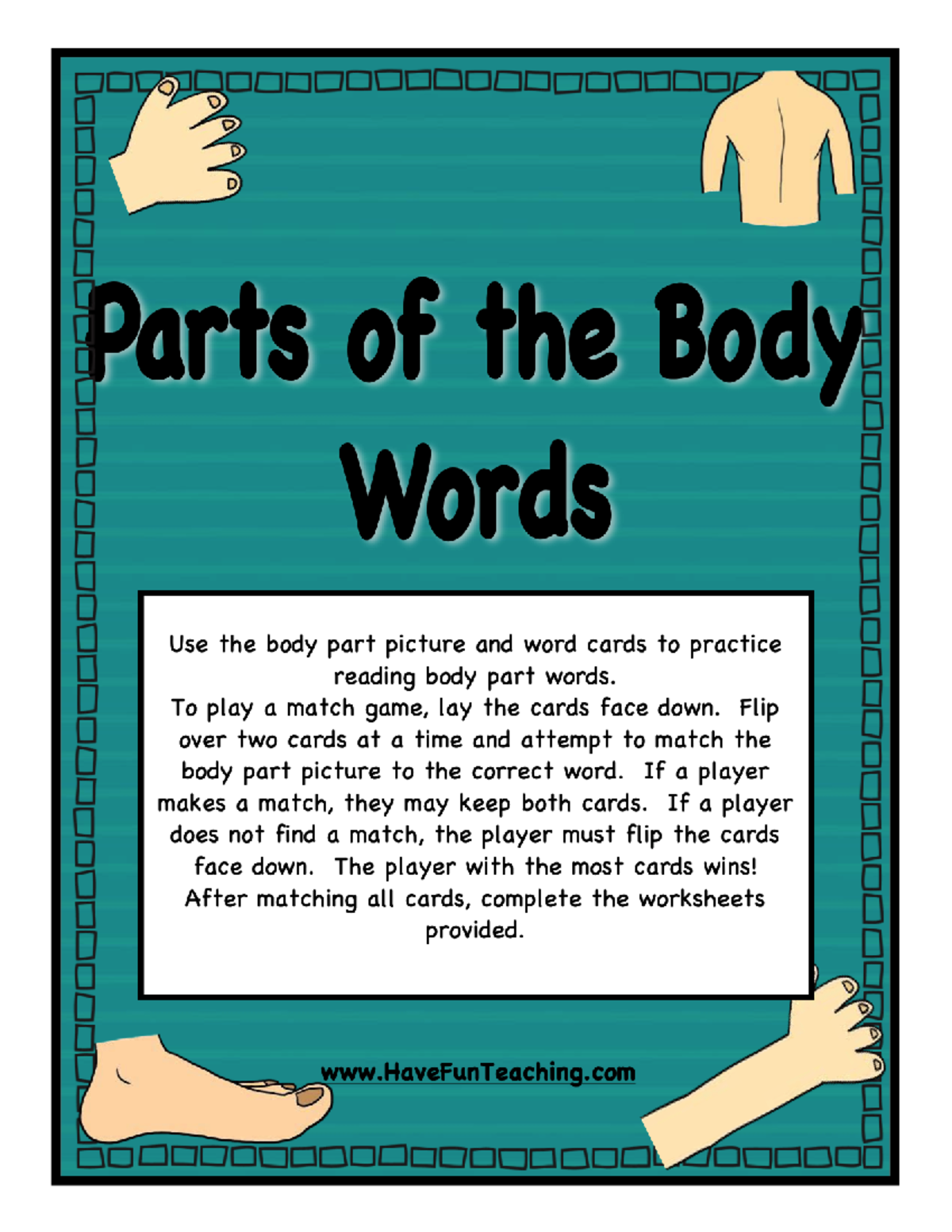 Body Parts Matching Activity - Memory Game for Primary School Students ...