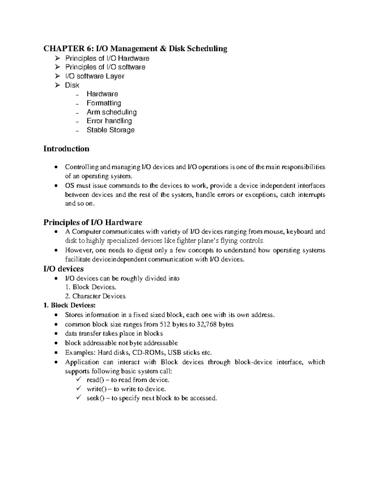 CHAPTER 6: IO Management & Disk Scheduling Principles - Studocu