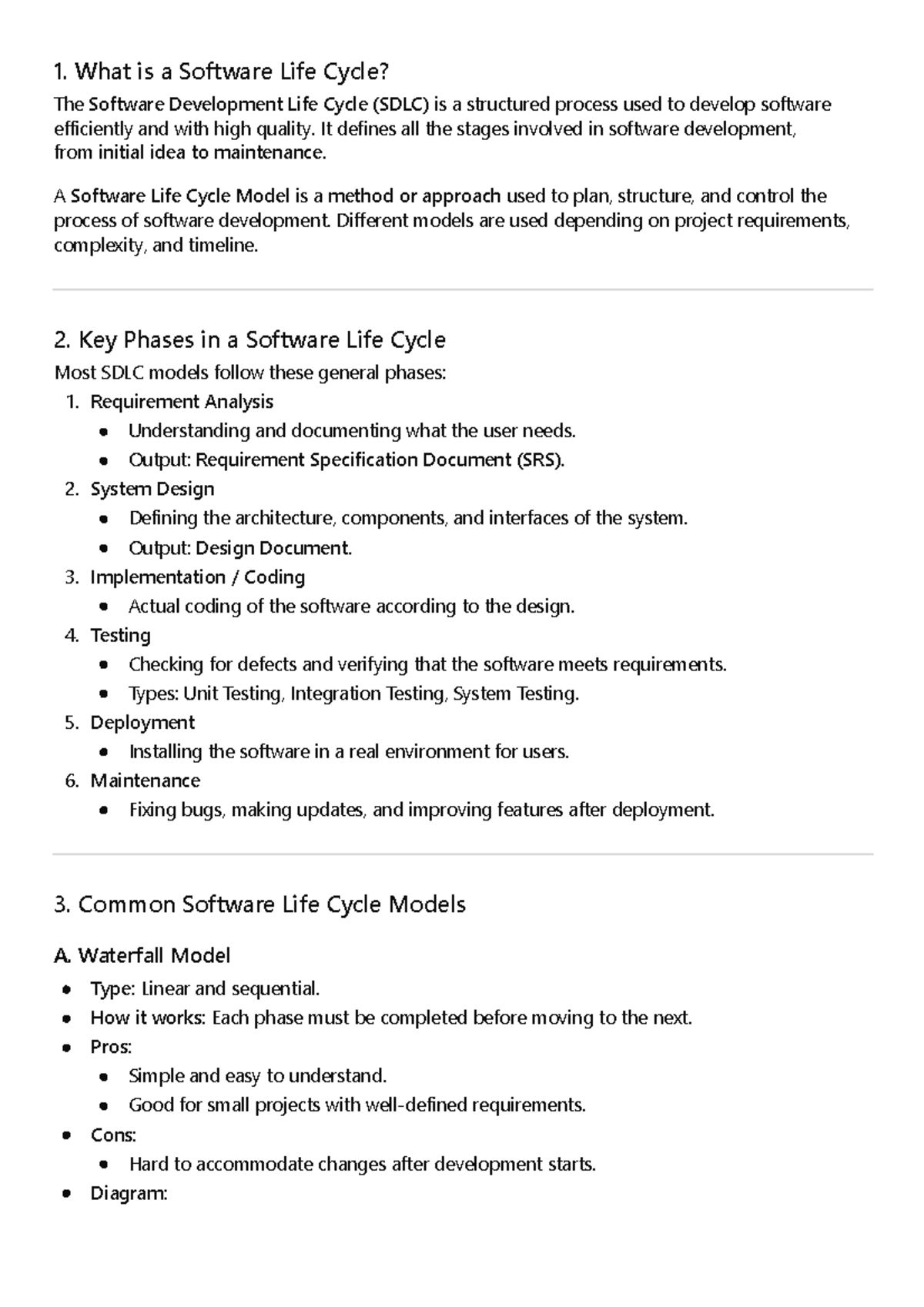 Software Life Cycle Models: Understanding SDLC Phases and Types - Studocu