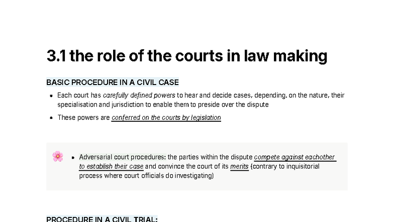 Blaw2 - The Role of Courts in Law Making: Civil Case Procedures - Studocu