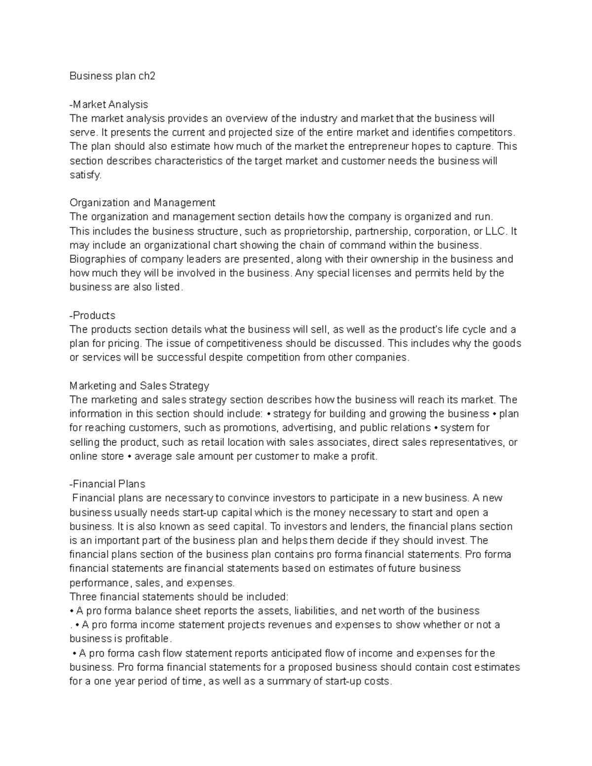Business Plan Chapter 2: Market Analysis & Financial Strategies - Studocu
