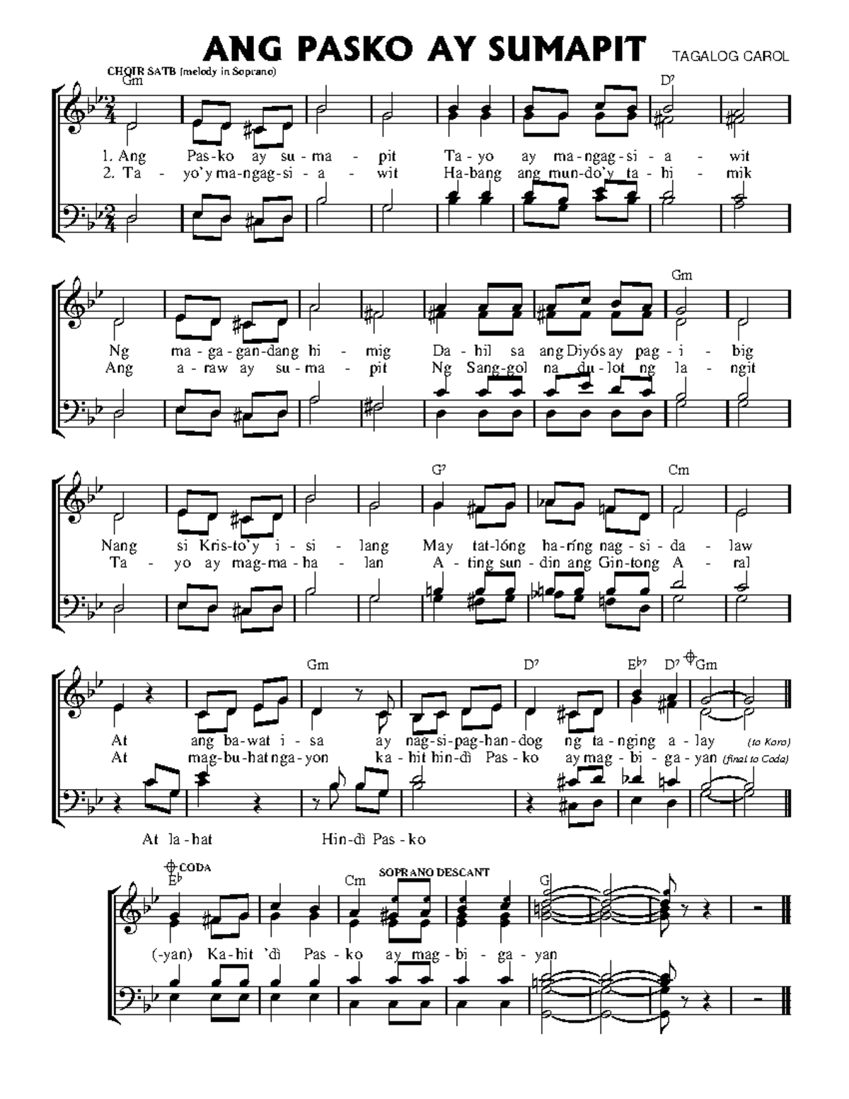 Tagalog Carol: 'Ang Pasko ay Sumapit' SATB Choir Score - Studocu