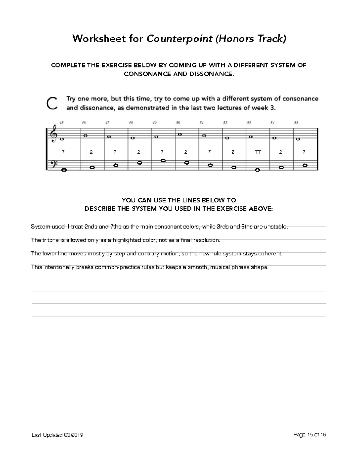 Honors Track Counterpoint Worksheet: New Consonance System - Studocu