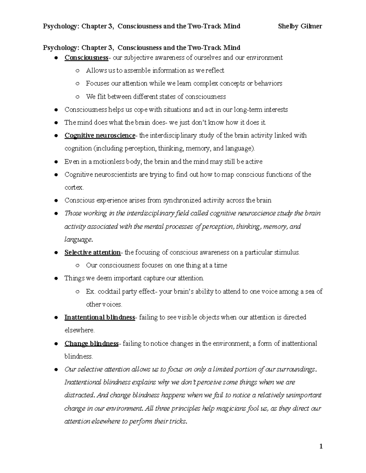 Psychology: Chapter 3, Consciousness and the Two-Track Mind - Cognitive ...