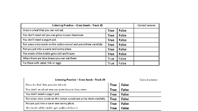 Listening Q's Track 20 - Cress Seeds - Q's - Listening Practice – Cress ...