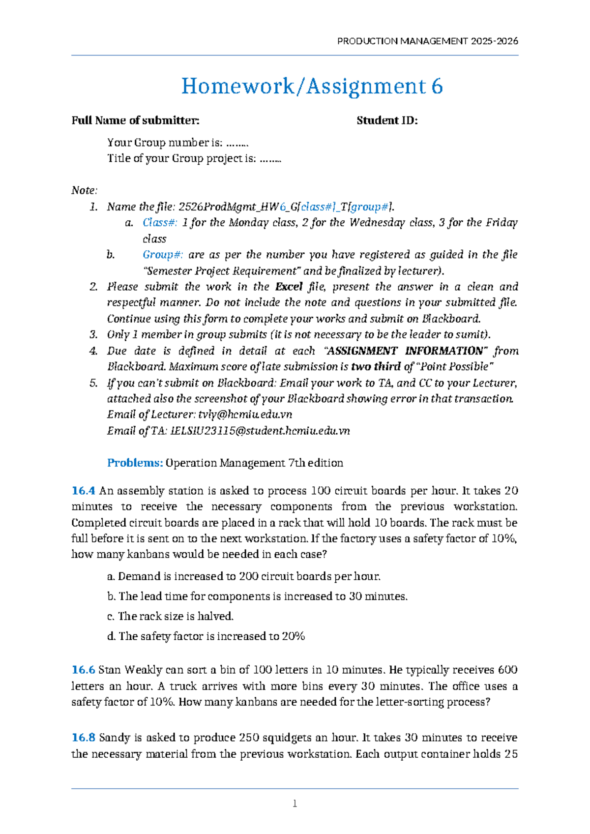 Production Management 2526: Group Project Guidelines & Kanban Analysis ...
