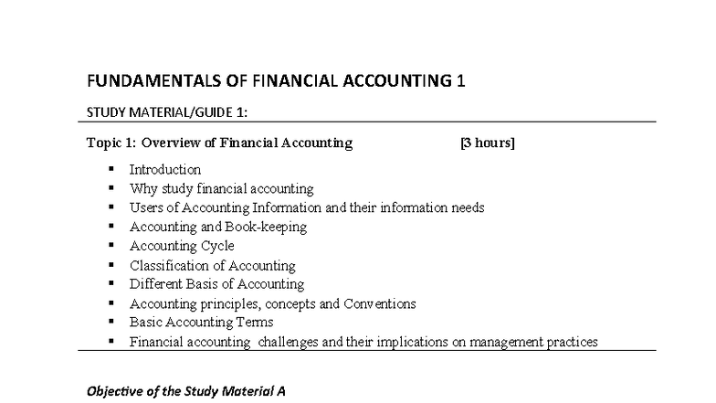 FUNDAMENTALS OF FINANCIAL ACCOUNTING 1: Study Notes and Overview - Studocu
