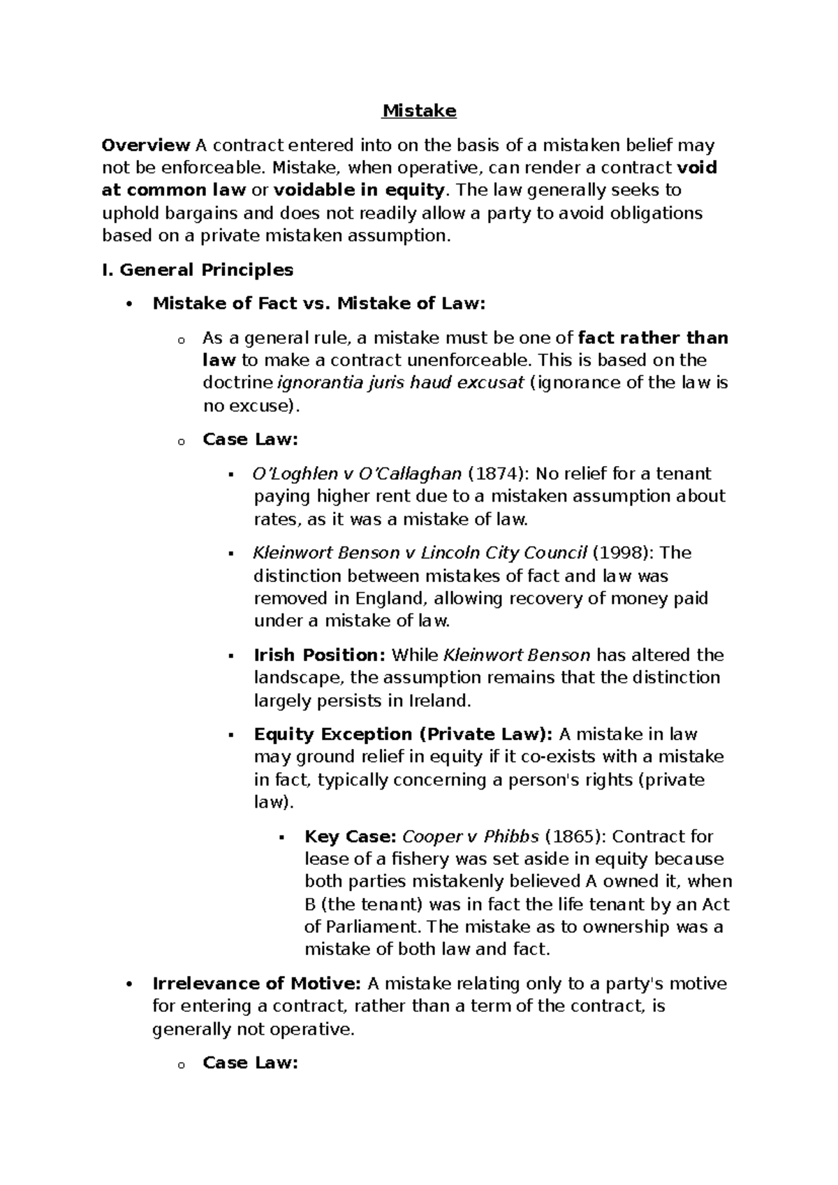 Mistake in Contract Law: Overview and Key Principles - Studocu