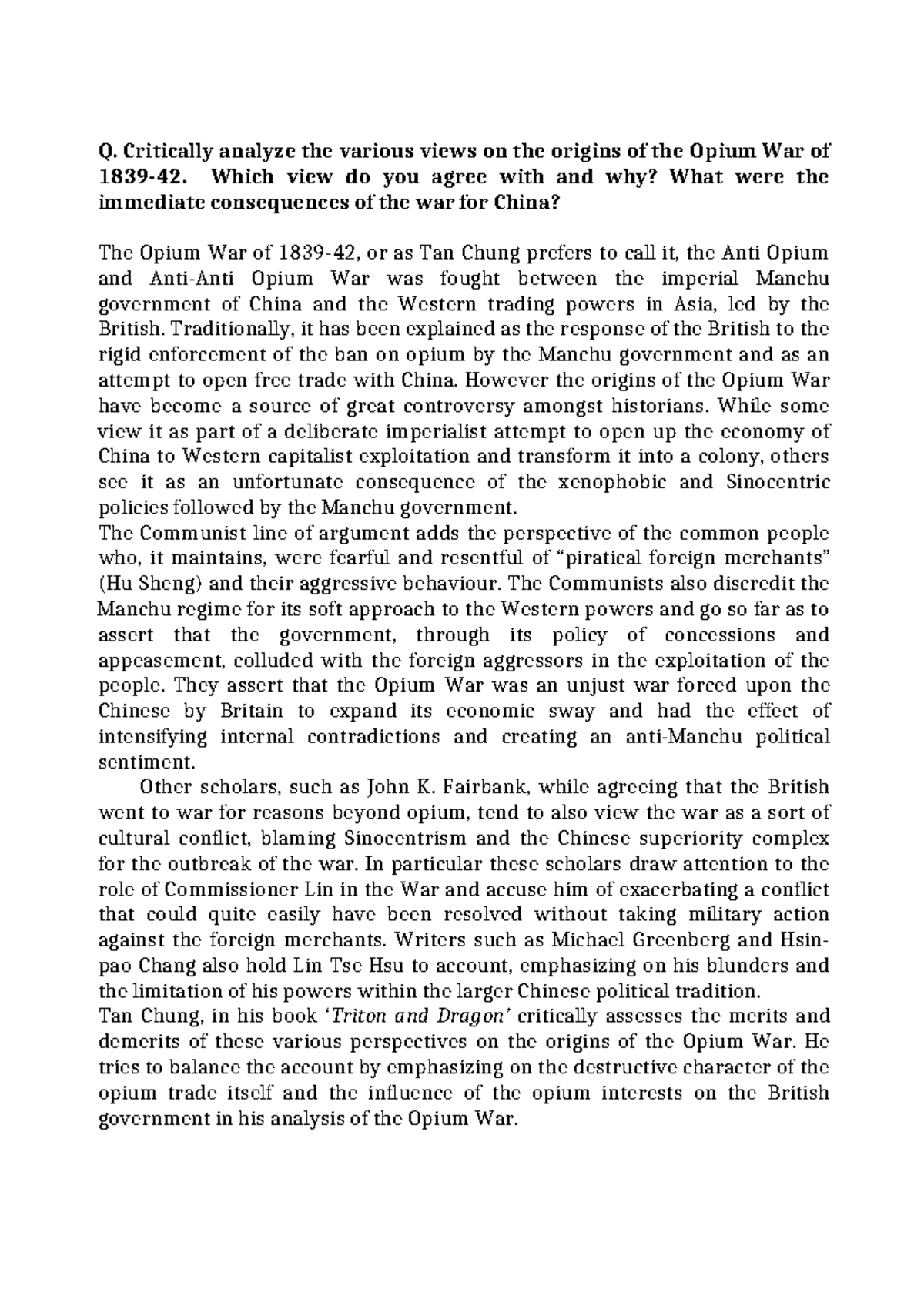 Origins of the Opium War: A Critical Analysis of Perspectives - Studocu